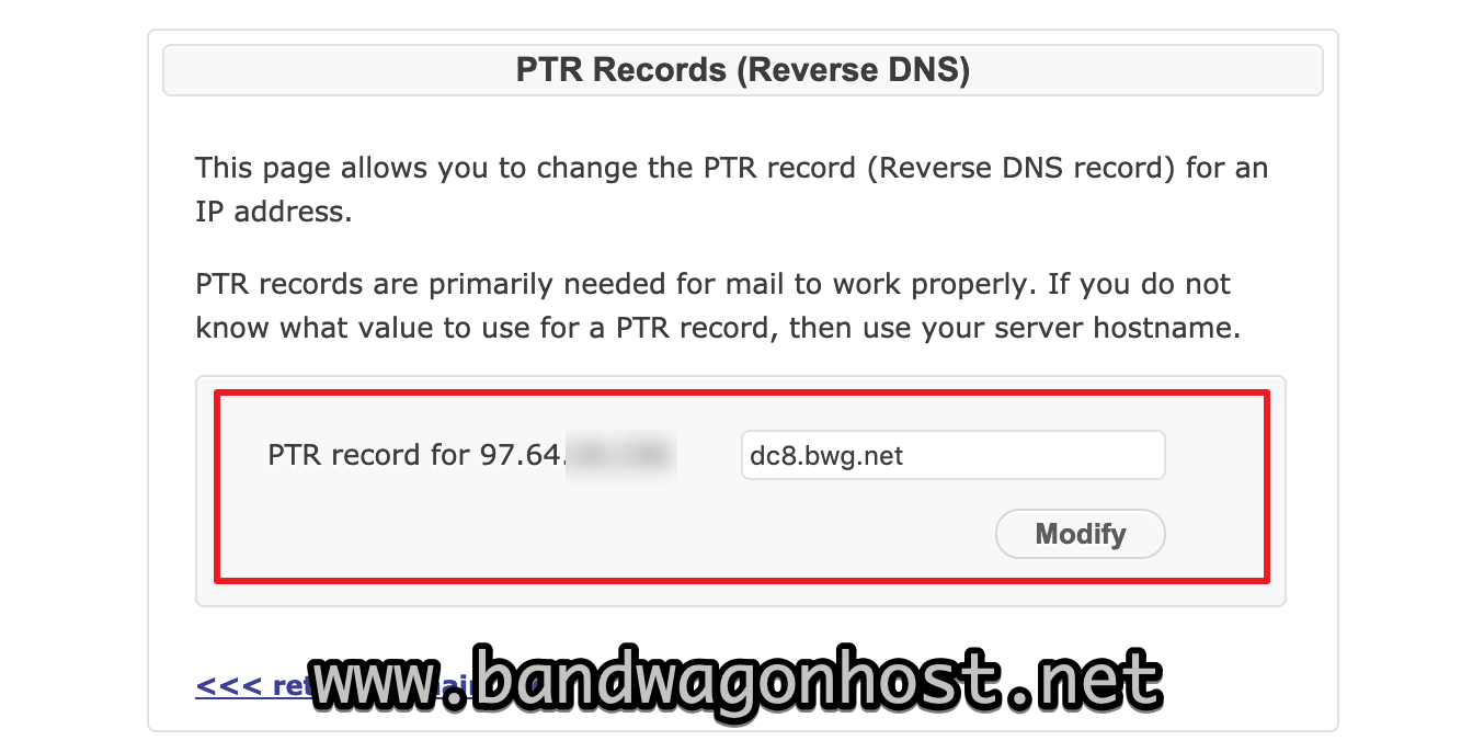 搬瓦工 KiwiVM 后台 PTR Records (Reverse DNS) 反向 DNS 功能介绍以及设置教程 - Bandwagonhost中文网-Bandwagonhost中文网