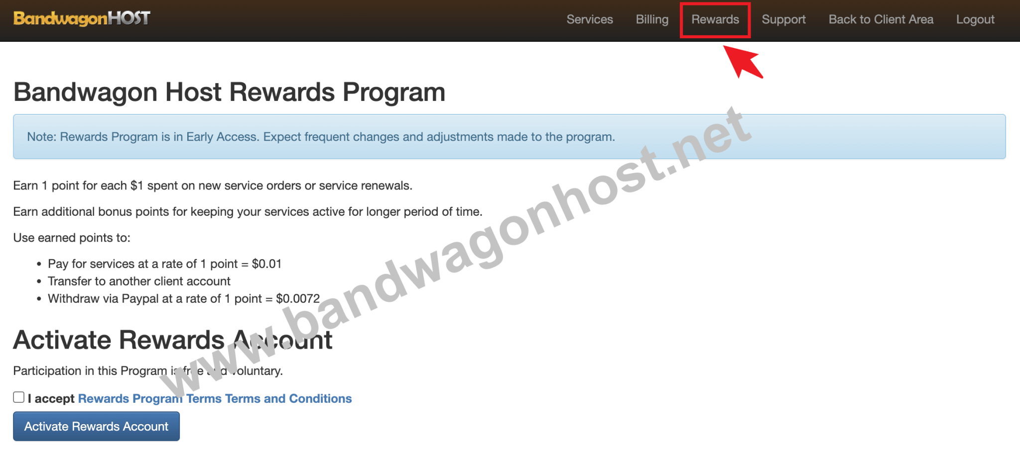 搬瓦工 Rewards Program 奖励计划介绍：消费返积分，可抵现或提现 - Bandwagonhost中文网-Bandwagonhost中文网
