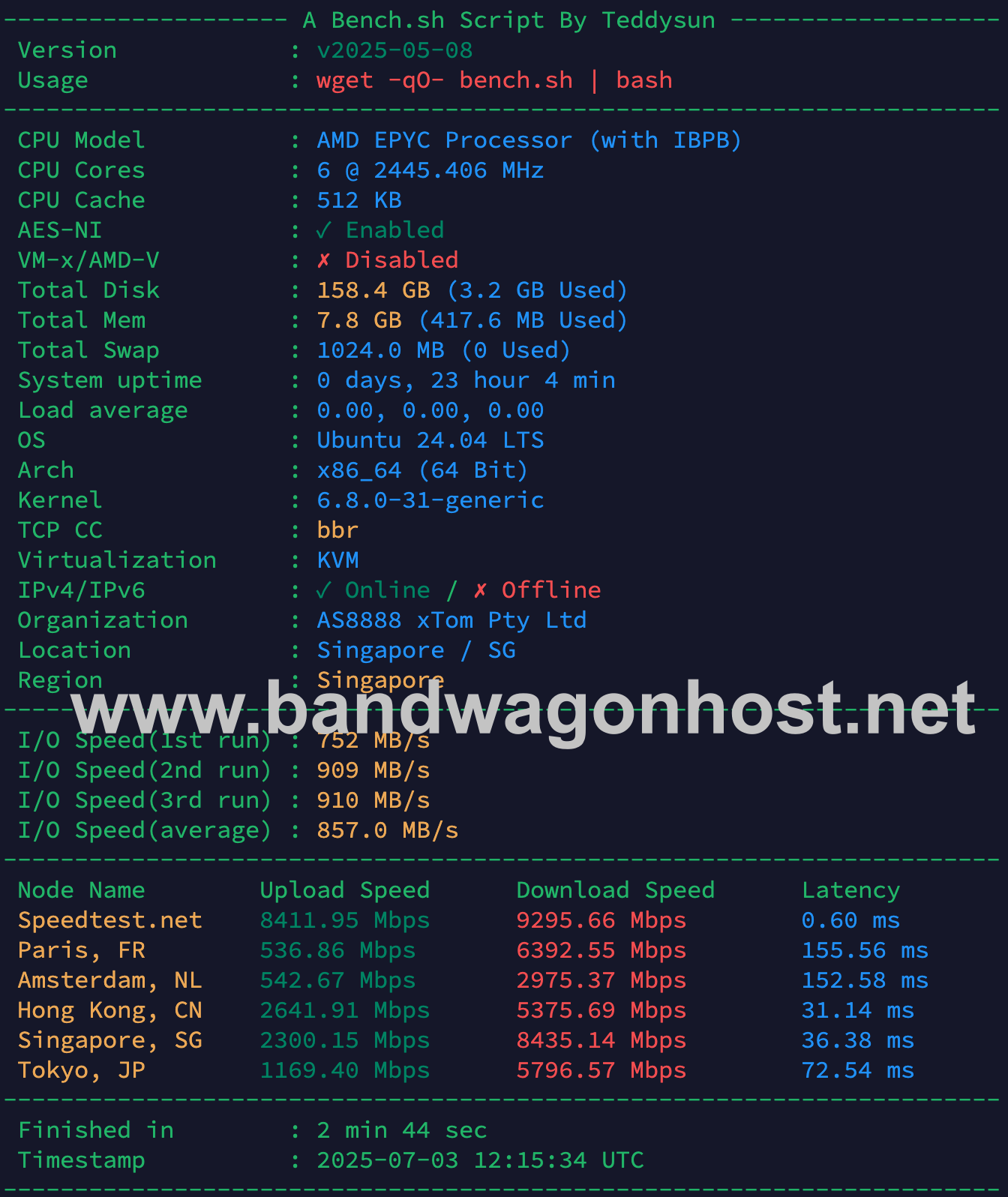 2025 搬瓦工新加坡 CN2 GIA 机房测评 [SG_1]：速度 延迟 丢包 线路 性能 - Bandwagonhost中文网-Bandwagonhost中文网